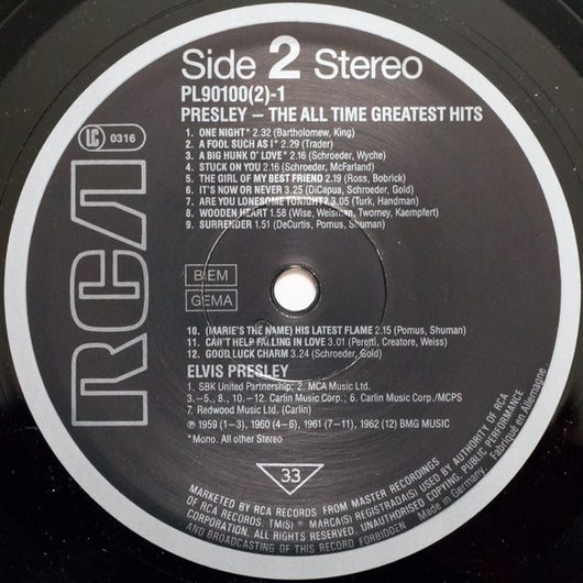 Buy Elvis Presley : The All Time Greatest Hits (2xLP, Comp, Mono) – The ...
