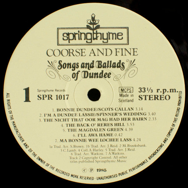 Buy Various : Coorse And Fine, Songs And Ballads Of Dundee (LP, Album ...